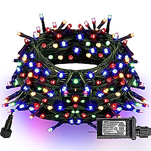 Dazzle Bright 300 LED Christmas String Lights, 100 FT Connectable Waterproof String Lights Green Wire with 8 Modes, Christmas Decorations for Indoor Outdoor Xmas Party Yard Garden (Multi Colored)
