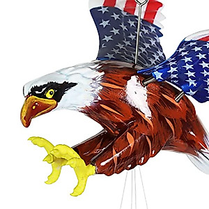 Exhart Wind Chimes, WindyWings Patriotic Eagle Wind Chime with Fluttering American Flag Wings, Outdoor Plastic and Metal Lawn and Yard Decoration, 9 x 6 x 18 Inch