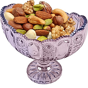 BETYMAO Clear Footed Fruit Bowl Vintage Glass Embossed Dessert Bowls Round Pedestal Bowl Transparent Boat Shaped Serving Bowl for Snack Nut Candy Modern Decorative Bowls for Home Decor Small Purple