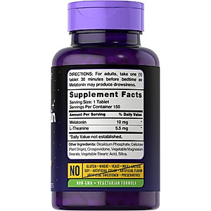 Carlyle Melatonin 10mg | with L-Theanine | 150 Tablets | Extra Strength Formula | Vegetarian, Non-GMO, Gluten Free