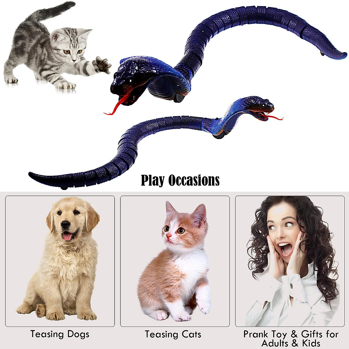 Tipmant RC Snake Infrared Remote Control Cobra Fake Realistic Naja Animal Crawling Vehicle Scary Trick Kids Halloween Christmas Prank Toys Birthday Gifts (Blue)