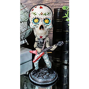 Ebros Gift Day of The Dead Skeleton Rock Band Guitar Player Guitarist with Headphones Bobblehead Statue 6.5" Tall Dias De Muertos Sugar Skull Bobble Head Musician Figurine