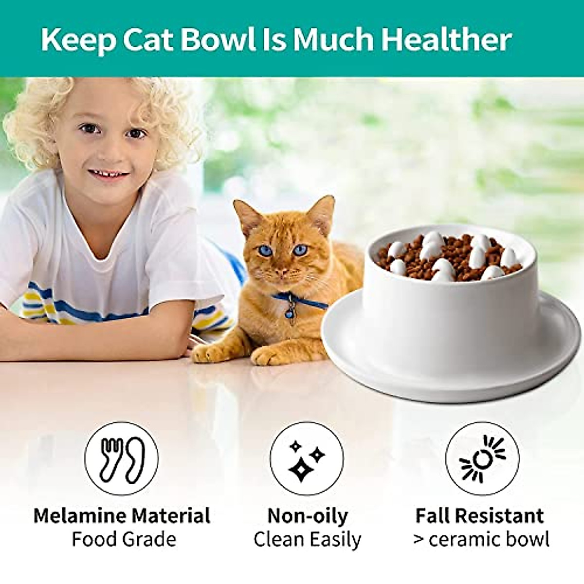Raised Slow Feeder Cat Bowl, Fish Pool Design Elevated Slow Feeder Dog Bowls, Fun Interactive Bloat Stop Cat Slow Feeder Dry Food, Reduces Neck Burden Slow Down Eating Anti Vomiting Non-Slip No Spill