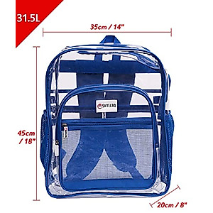 SHYLERO Clear Backpack For Work XL - Heavy Duty School Bookbag has TSA Lock - 2-WAY Zip - Transparent PVC - H18''xW14''xD8