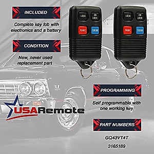 Car Key Fob Keyless Entry Remote fits Ford, Lincoln, Mercury Mustang (GQ43VT4T, 3165189, F5DZ-15K601-B), Set of 2