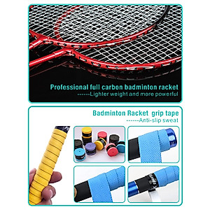 Peak Fits Portable Badminton Net Set,Folding Volleyball Badminton Net,4 Professional Graphite Badminton Racket,8 Racket Grip Tape,4 Shuttlecocks,Family Game,Kids Gift,Backyard Sports