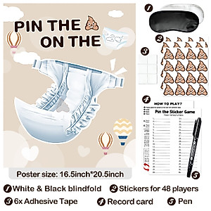 TYHJOY Baby Shower Party Games Favors, Pin The Sticker On The Diaper - Funny Baby Shower Games for Adults Girl Boy 48 Guests