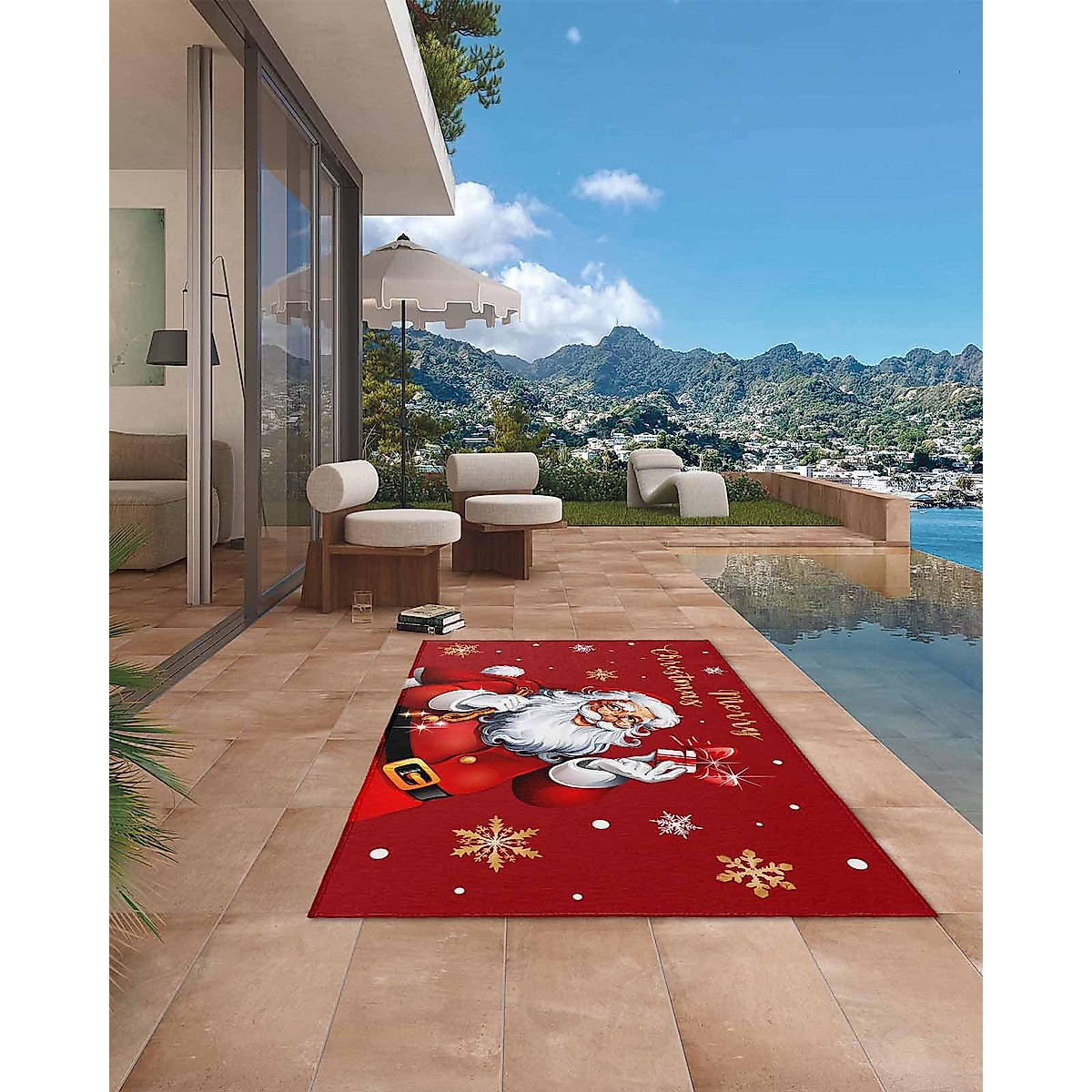 Outdoor Rug Carpet Indoor Area-Rug Christmas Santa Claus Washable High Traffic Bedroom Kitchen Mat Backyard Patio Porch Rug, 4 X 6