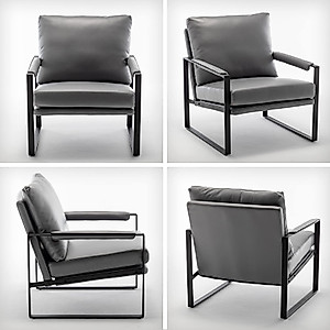 UNICOO Faux Leather Metal Frame Accent Chair - Modern Accent Chairs for Living Room, Bedroom, or Office - Armchairs Living Room Chairs Leisure Chair Reception Chair (ZKL-239K-DG Dark Grey)