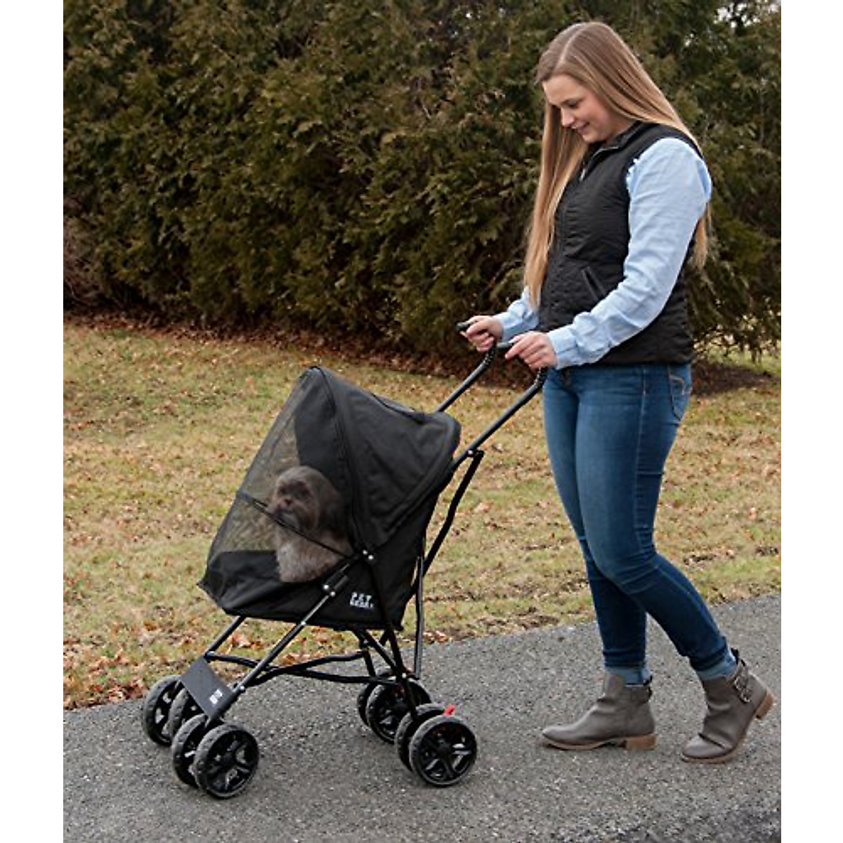 Pet Gear Travel Lite Plus Stroller, Compact, Easy Fold, No Assembly Required, Large Wheels for Cats and Dogs up to 15 pounds, 3 Colors