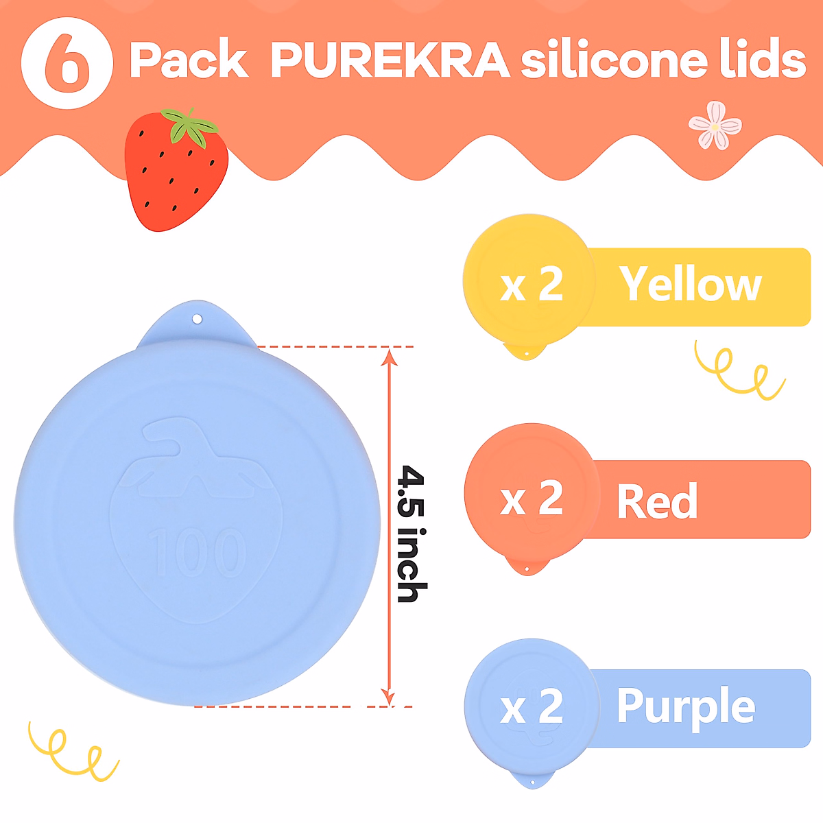 100mm Silicone Lids for Weck Jars，6 Pack Reusable Silicone Covers Replacement Lids for Weck Jars, Microwave & Dishwasher Safe, Fits Models 738, 739, 740, 741, 742, 743, 744, 745, 748, 974