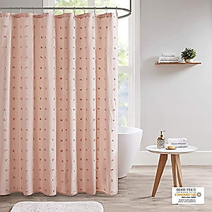 Urban Habitat Brooklyn Cotton Fabric Shower Curtain Jacquard Pom-Pom Machine Washable Shabby Chic Modern Home Bathroom Décor Bathtub Privacy Screen, 70" x 72", Pink