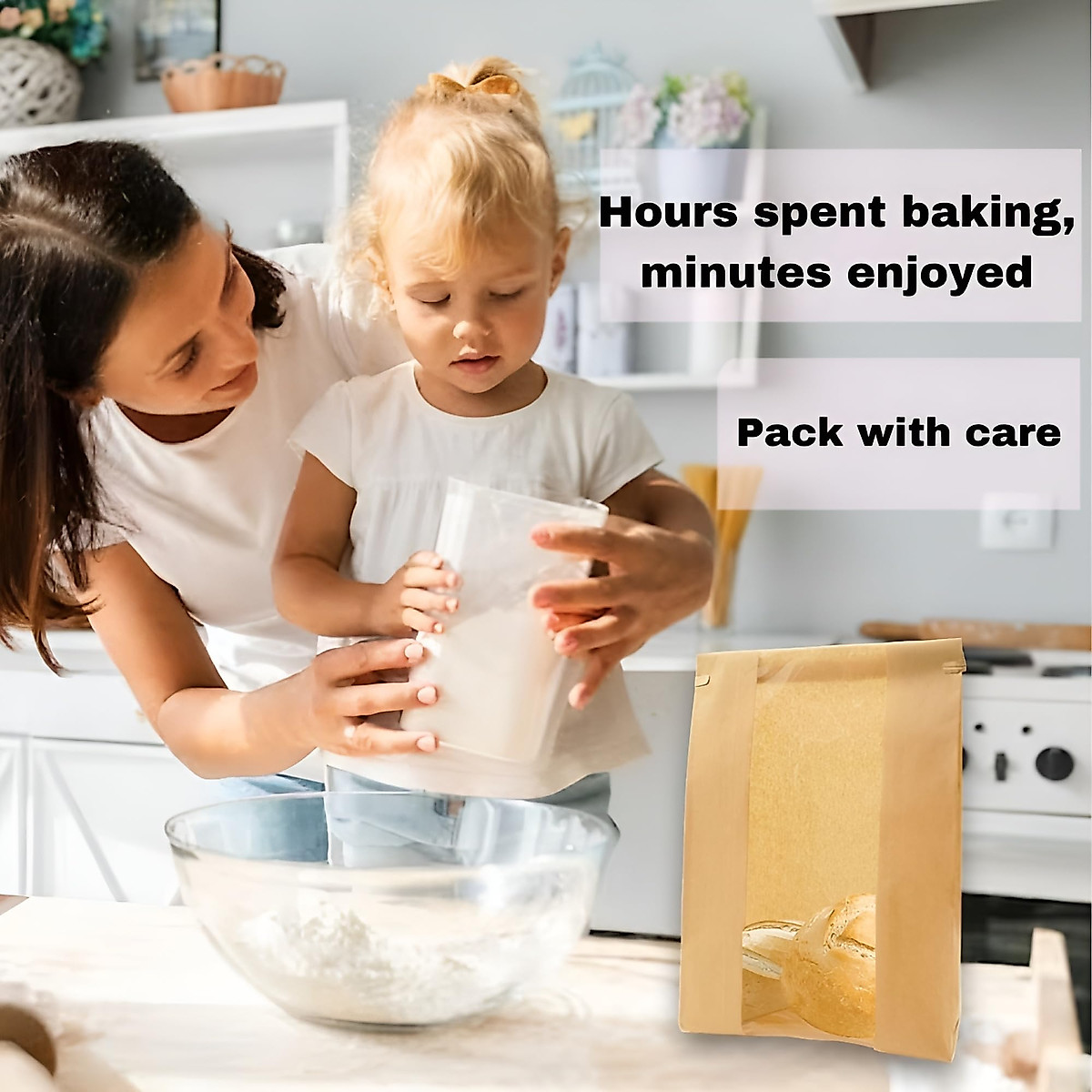 Bread Bags for Homemade Bread Sourdough - 50 Pack Large Paper Bread Bags for Sourdough with Tintie Tab Lock, 90pcs Stickers, Clear Front Window: Sourdough Bread Bags for Gifting