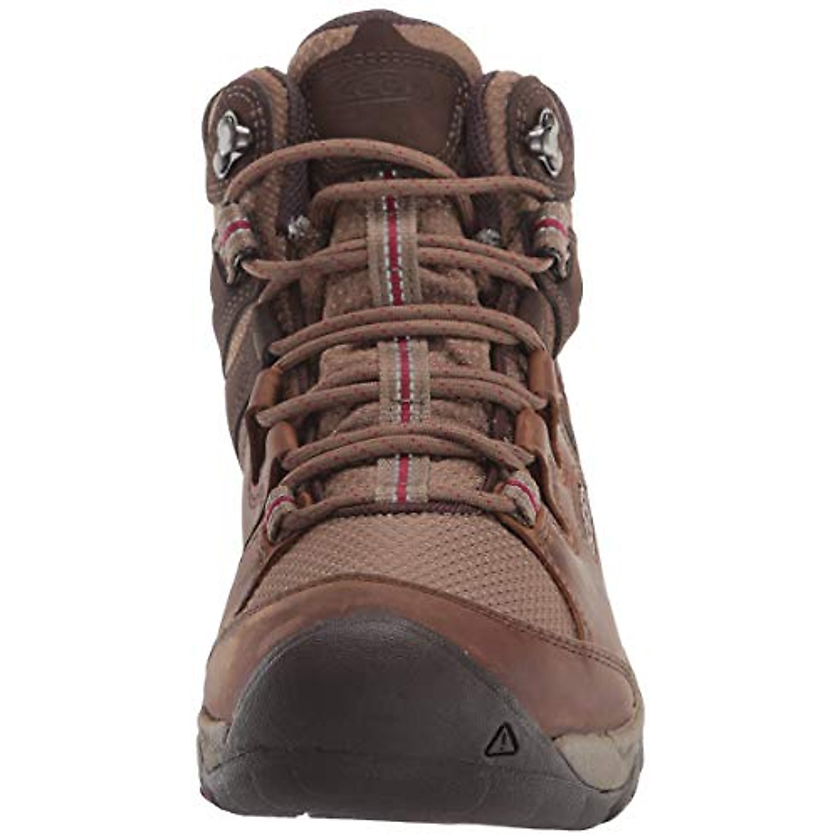 KEEN Women's Steens Mid Height Leather Waterproof Hiking Boots, Toasted Coconut/Tibetan Red, 10