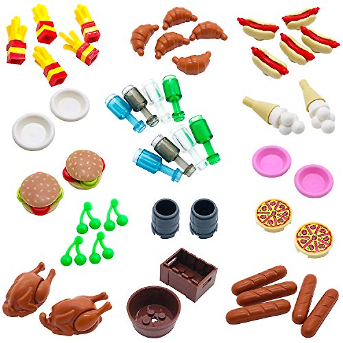 Building Blocks City Food Accessories Set Hamburger French Fries Pizze Chicken Hot Dog Cherry Toys Parts Compatible Major Brand, 79pieces