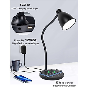 Libreath Desk Lamp with USB Charging Port Table Lamp Wireless Charger Dimmable Dorm Lamp 5 Colors 7 Brightness Levels Touch Bedside Table Lamps Gooseneck Reading Light for Home Office