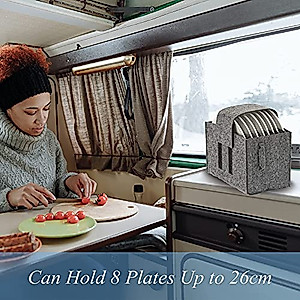 Felt Plate Storage Containers for Caravan, Camping Dish Holder Bag for 8 Plates, Camping Tableware Storage Felt Bag, Motorhome Cupboard Storage Kitchen Accessories, Reduce Noise