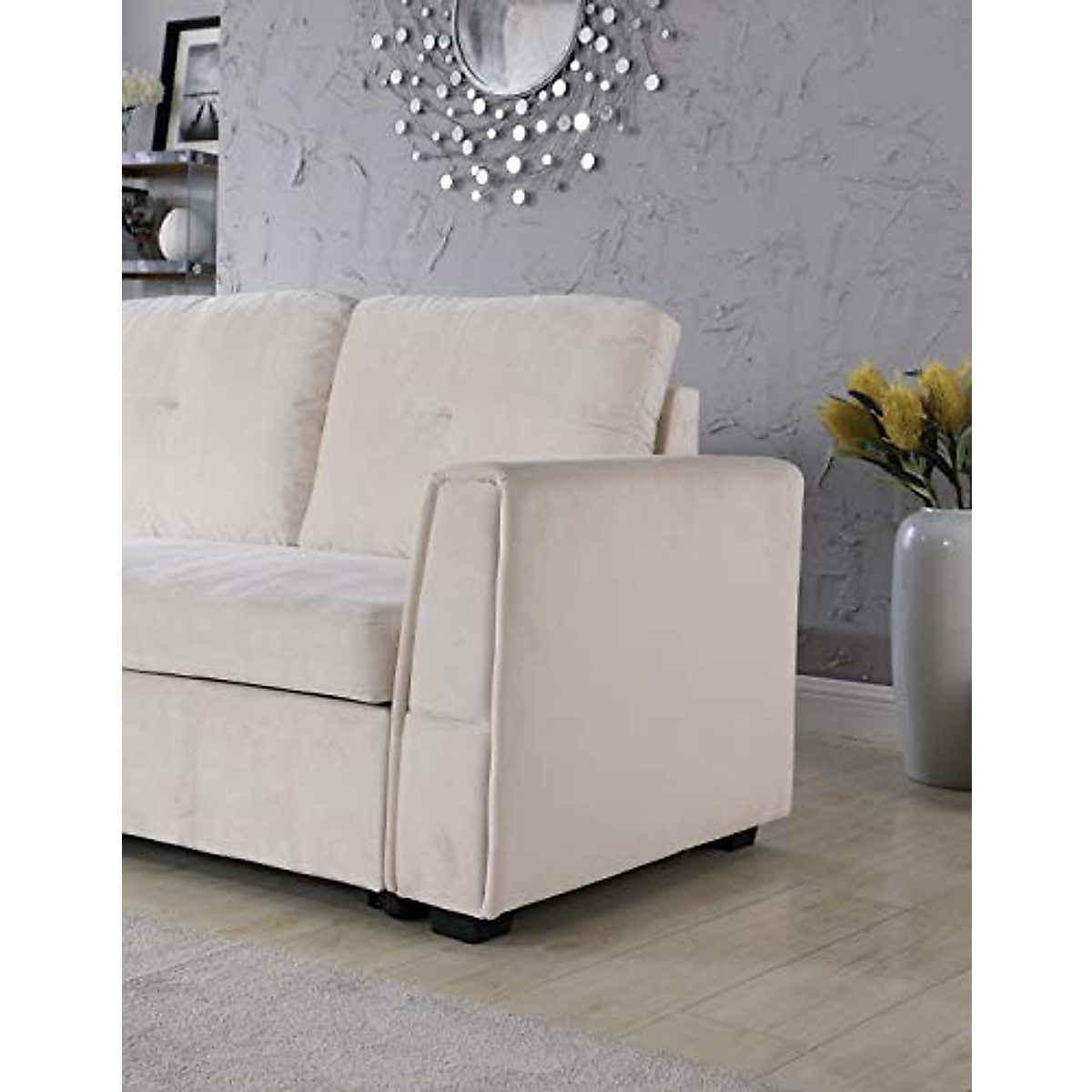 Legend Furniture Velvet Chaise Storage Reversible Sofa Bed Sleeper Sectional, 91", Cream