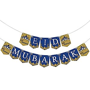Partyprops Eid Mubarak Banner - Eid Mubarak Decoration - Eid Mubarak Party Decorations Supplies - Eid Mubarak Banner Bunting - No Assembled Required
