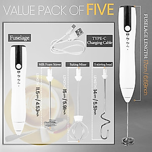 Handheld Milk Frother USB-C Rechargeable Electric Whisk Drink Foam Mixer with 3 Heads, 3 Speeds Adjustable White Mini Coffee Frother for Latte, Cappuccino, Hot Chocolate, Egg, Matcha