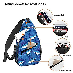 Famame Blue Sharks Sling Backpack Chest Bag Crossbody Shoulder Bag Gym Cycling Travel Hiking Daypack For Men Women