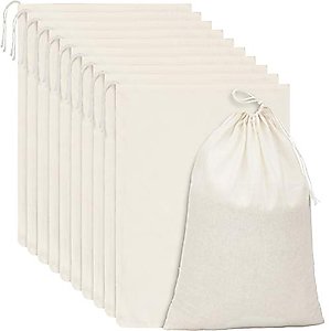 15 Packs Muslin Bags Cloth Bags with Drawstring Canvas Large Storage Bags Bulk Cotton Reusable Grocery Bags DIY Craft Sachet Bag for Party Wedding Home Storage, Natural Color (13.8 x 10 Inches)