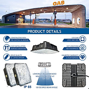 75W LED Canopy Light with UL Listed and DLC Certified,5000K,8625LM,300-350W HPS/HID Canopy Light Replacement,Waterproof and Outdoor Rated,Gas Station, Street, Area & Outdoor Lighting, 5 Year-Warranty.