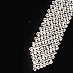 mollensiuer 1 Piece White Artificial Pearls Neck Tie Handmade Weaving Ladies Shirt Necklace Neck Tie Beaded Tie Necklace for Women