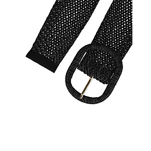 Allegra K Women Wide Waist Belts Braided Woven Belts for Dress Chunky Buckle 58-84cm/22.83-33.07" Black