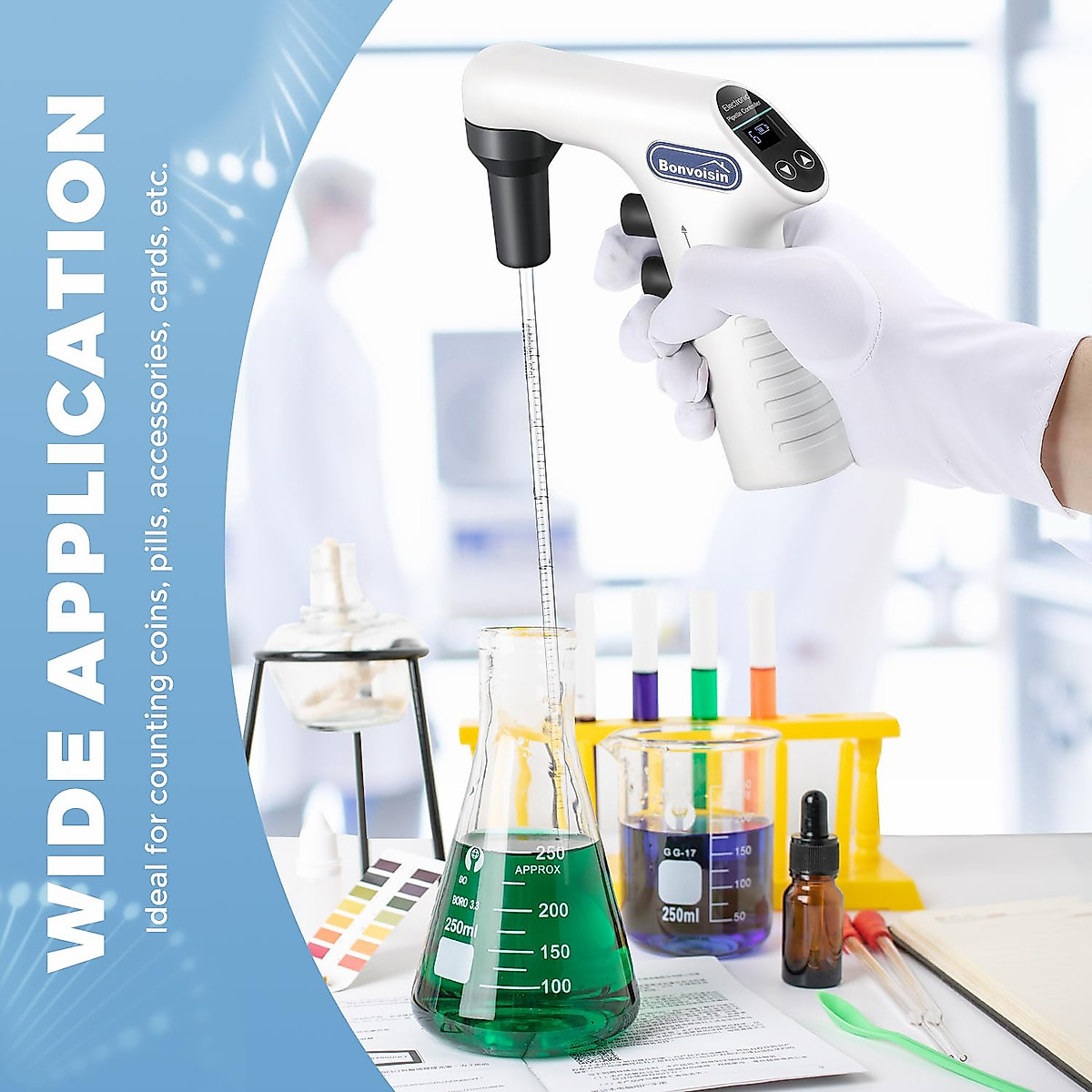 Bonvoisin Electric Pipette Controller 0.1-100ml Pipetor Automatic Motorized Pipette Filler for Biochemical Lab Speed Adjustable