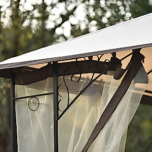 Patio Outdoor Gazebo 13x9.7 Iron Metal Frame with Mosquito Netting, Double Roof Canopy Tent Suitable for Backyard, Poolside, Garden, Lawn and Deck, Khaki