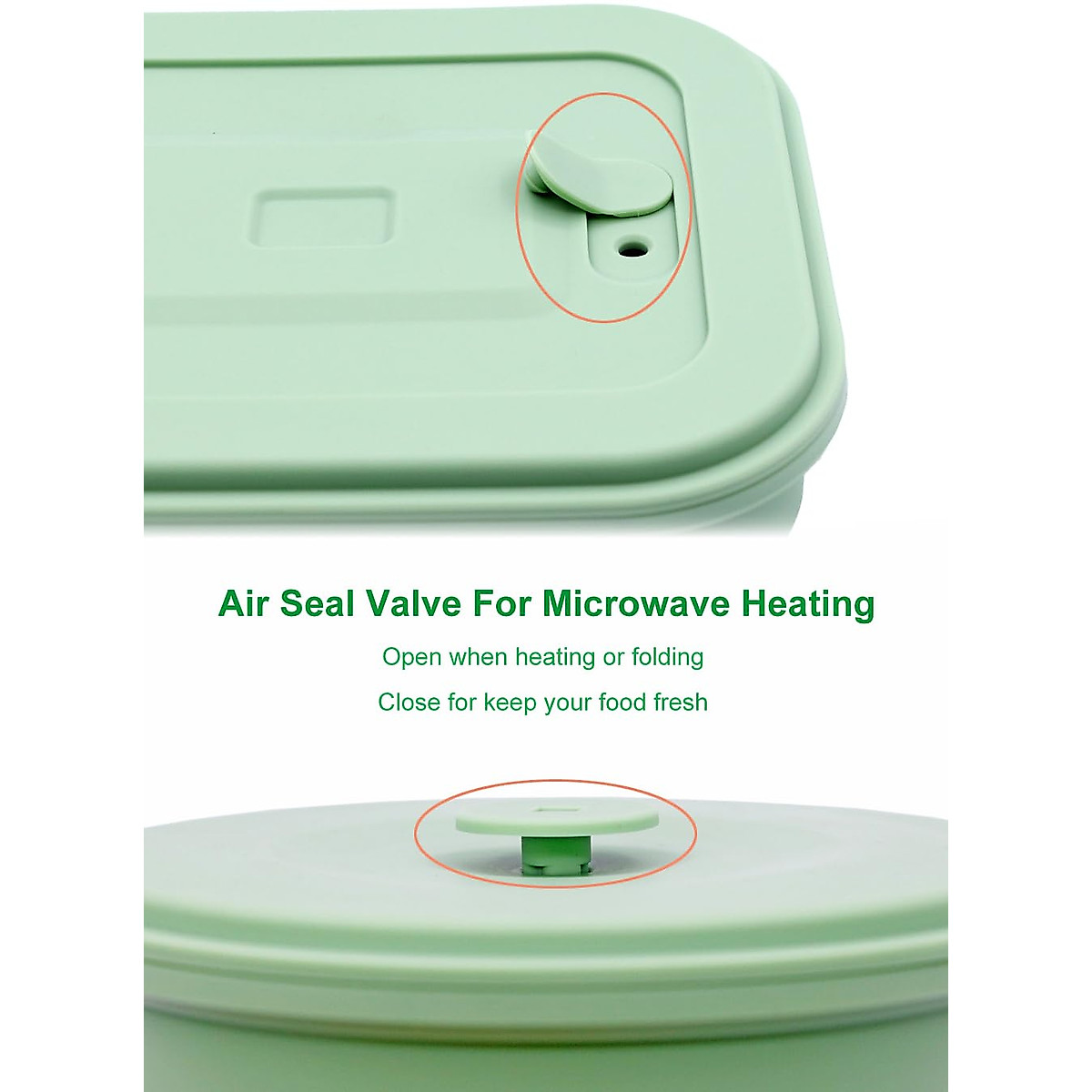 FUSMYE Set of 2 Collapsible Pure Silicone Food Storage Containers With Lids, BPA Free, Rectangle and Round Bento Lunch Box Containers Airtight, Microwave,Dishwasher and Freezer Safe for Camping