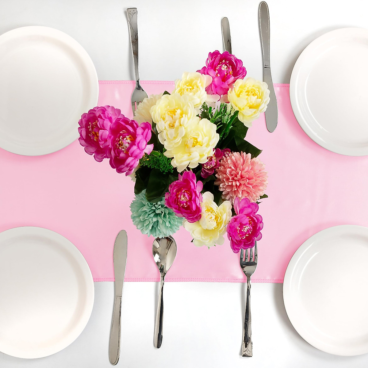 Fynite 12 Pack Satin Table Runner 12 x 108 Inches Long | Baby Pink Satin Table Runner for Party Wedding Banquet Decorations | Bright and Smooth Silk Fabric Party Table Runner - Baby Pink