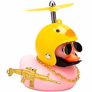 wonuu Rubber Duck Car Ornaments Pink Duck Car Dashboard Decorations Set with Propeller Helmet, Sunglasses, and Gold Chain. (W-Pink-Chicken)