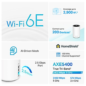 TP-Link Deco AXE5400 Tri-Band WiFi 6E Mesh Router(Deco XE75 Pro) - 2.5G WAN/LAN Port, 2 x Gigabit LAN Ports, Covers up to 2900 Sq.Ft, Replaces WiFi Router and Extender, AI-Driven Mesh, New 6GHz Band