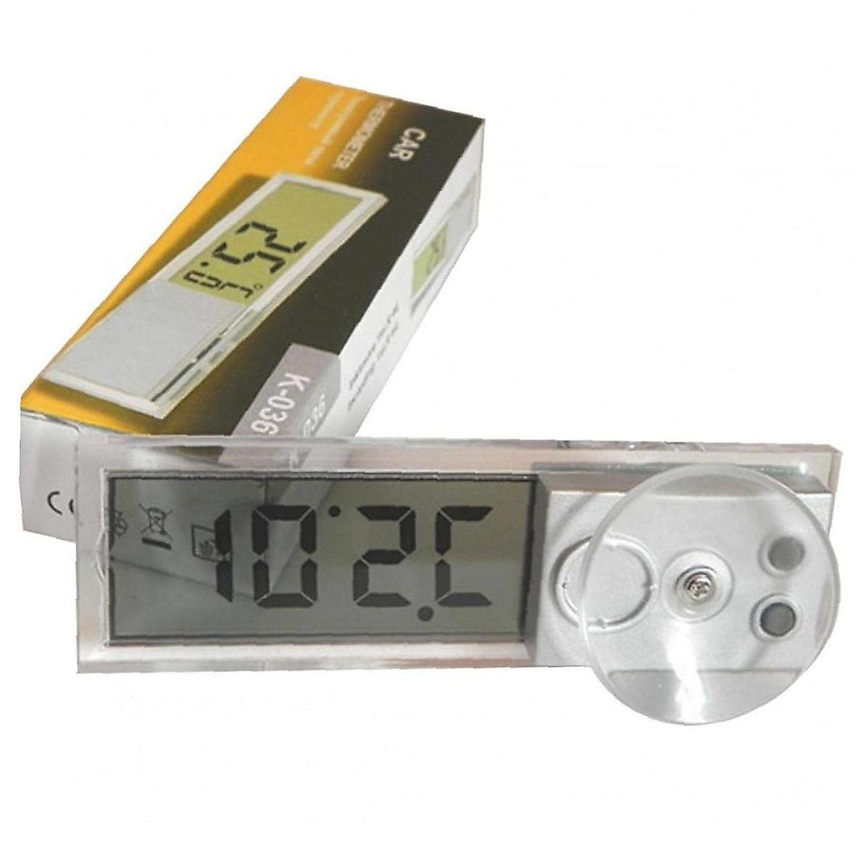 Aisoway Vehicle-Mounted Digital Window Thermometer LCD Celsius Fahrenheit Car Clock