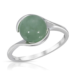 Regalia by Ulti Ramos 8mm Genuine Jade Bypass Ring in .925 Sterling Silver (Green Jade, 6)