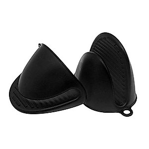 KUFUNG Silicone Cooking Pinch Grips Oven Mitts, Finger Protector Pot Holder for Kitchen,Cooking,Baking,BBQ - Heat Resistant Gloves (Black)