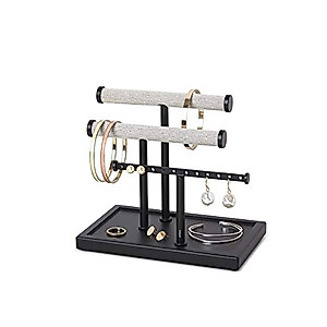 Umbra Trigem Hanging Jewelry Organizer Tiered Tabletop Countertop Free Standing Necklace Holder Display, Small, Black Walnut
