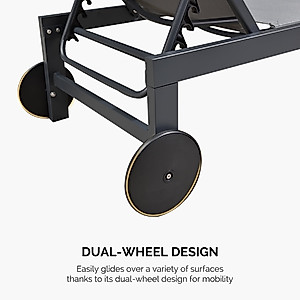 PURPLE LEAF Outdoor Chaise Lounge with Wheels for Outside 2 Pieces Aluminum Patio Lounge Chair with 5 Adjustable Position for Outdoor, Beach, Yard, Pool, Side Table Included, Grey