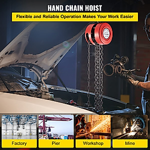 VEVOR Hand Chain Hoist, 2200 lbs /1 Ton Capacity Chain Block, 8ft/2.5m Lift Manual Hand Chain Block, Manual Hoist w/Industrial-Grade Steel Construction for Lifting Good in Transport & Workshop, Red