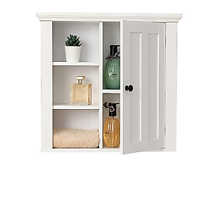 LuxenHome Medicine Storage Cabinet for Bathroom, White, 21" Above/Over The Toilet Wall Mounted with 1 Door and Adjustable Shelves