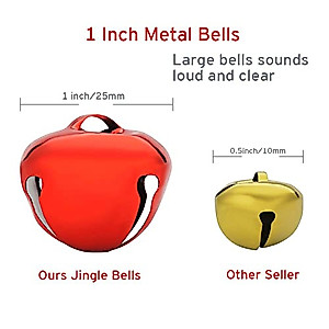 100PCS 1 Inch Multicolored Jingle Bells Christmas Metal Bells Craft for Christmas Festival Party Wedding Decorations DIY Project, Large Jingle Bells Bulk, Red, Green, Silver, Gold