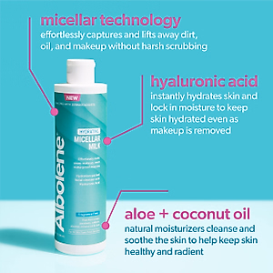 Albolene Micellar Milk Face Cleanser, Micellar Water Alternative, Makeup Remover and Cleansing Balm with Hyaluronic Acid, 10 fl oz, Packaging May Vary