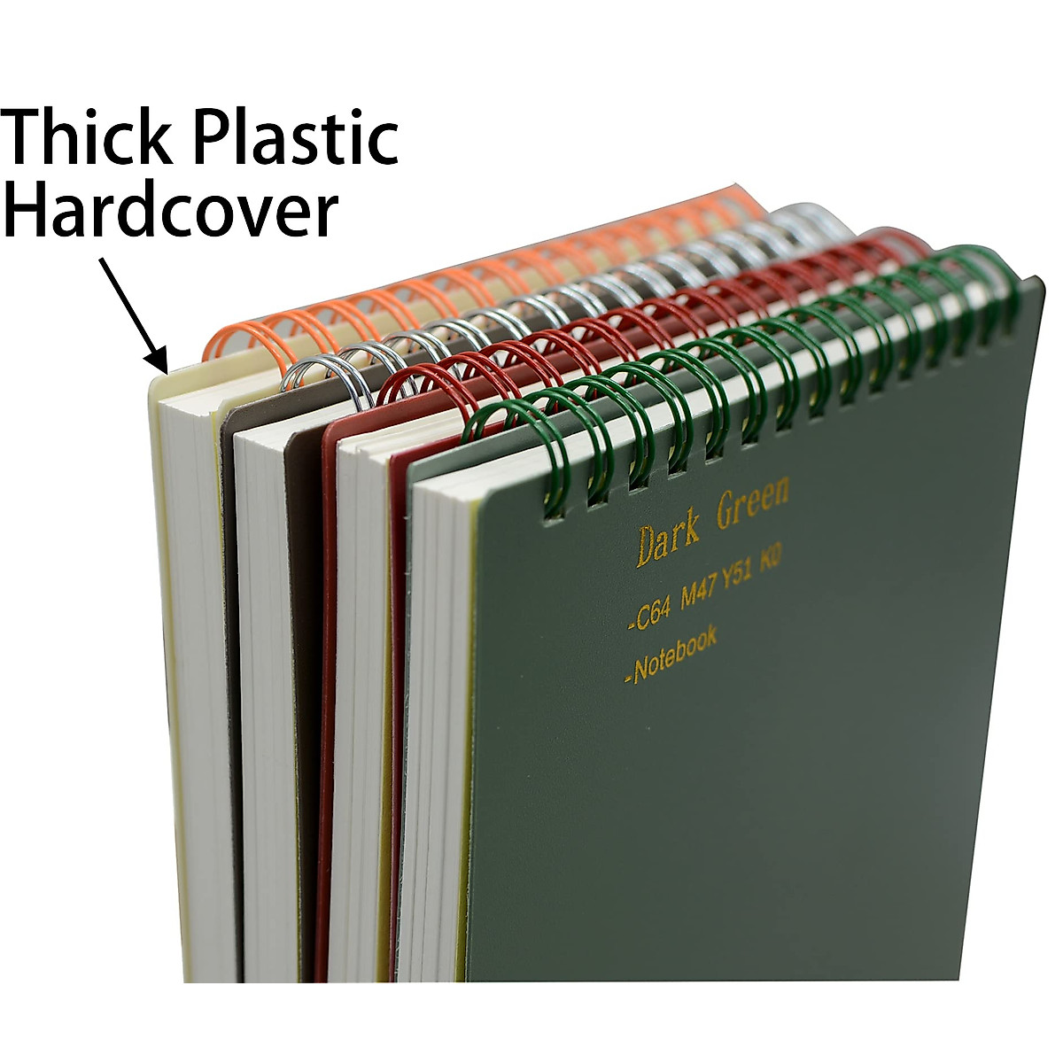 Yansanido Top Bound Spiral Notebook, 4 Pcs 4 Color A5 Size Thick Plastic Hardcover 7mm College Ruled Paper 80 Sheets (160 Pages) Journal for School and Office Supplies (4 Pcs A5)