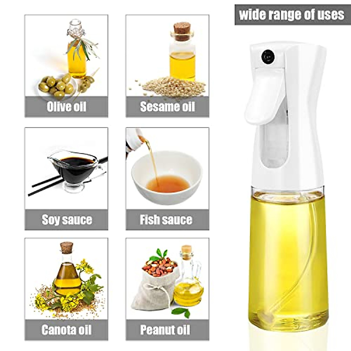 OnOnWare Oil Spray Bottle For Cooking 6.76 oz Cooking Oil Sprayer For Air Fryer | Glass Spray Bottles For Essential Oils | Cooking Oil Sprayer Salad Dressing Mister | Baking, Frying, BBQ