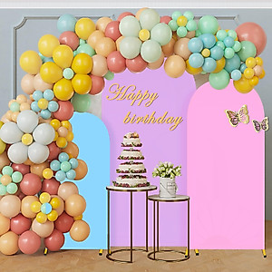 3 PCS Stretchy Spandex Fabric Fitted Arch Backdrop Stand Cover(4ft,5ft,6ft), Round Top Chiara Arched Backdrop Cover for Wedding Baby Shower Birthday Party Anniversary Celebration Banquet Decoration