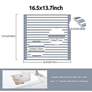 U-Taste Roll Up Dish Drying Rack 16.5 by 13.7 Inches, Over The Sink Foldable Multipurpose Silicone Dish Drainer Warm Gray, Small