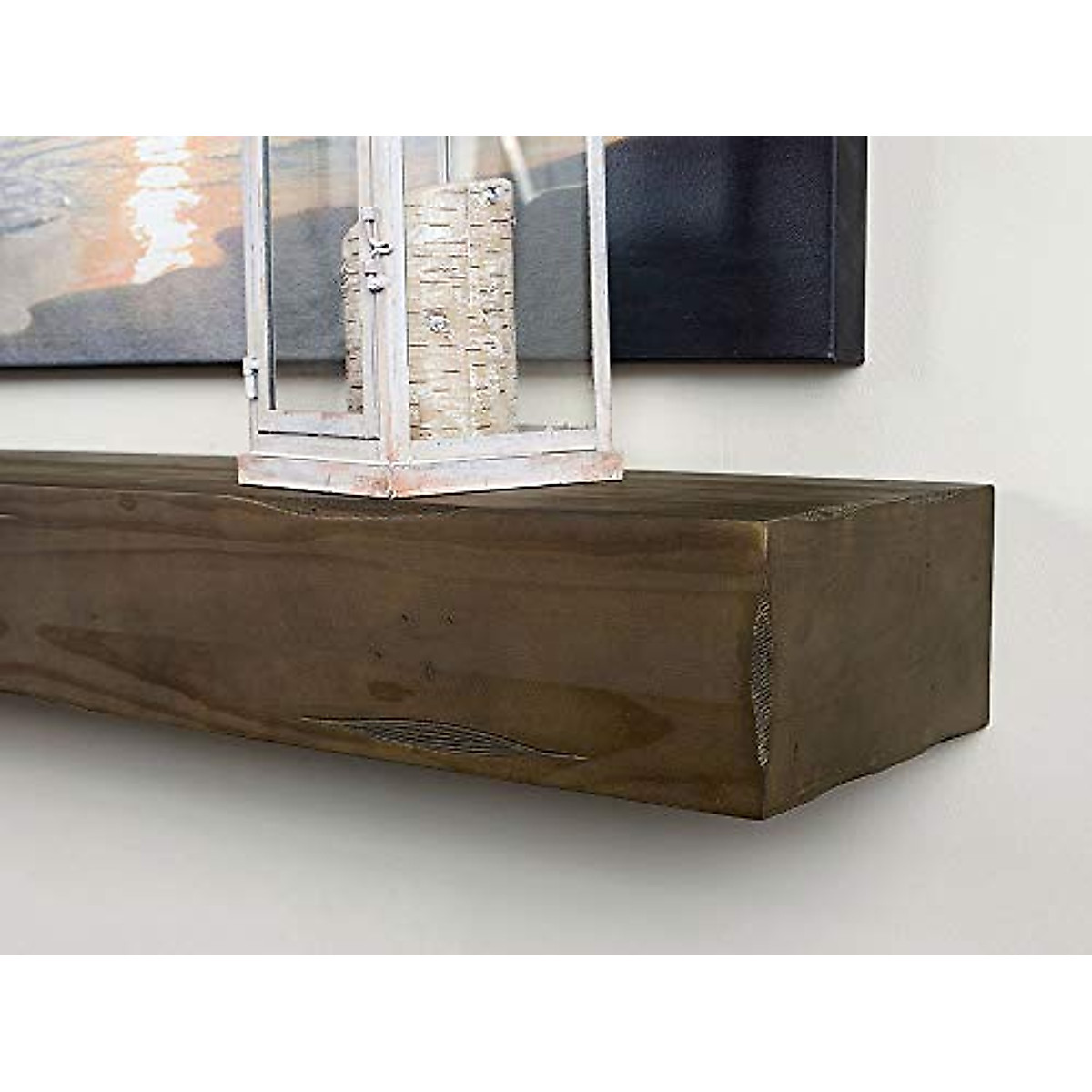 72 Inch Floating Fireplace Mantel Wood Shelf In Grey Rustic - Breckenridge From Mantels Direct | With Corbel Bracket Arches | Wooden Rustic Wall Shelf Perfect for Electric Fireplaces and Décor