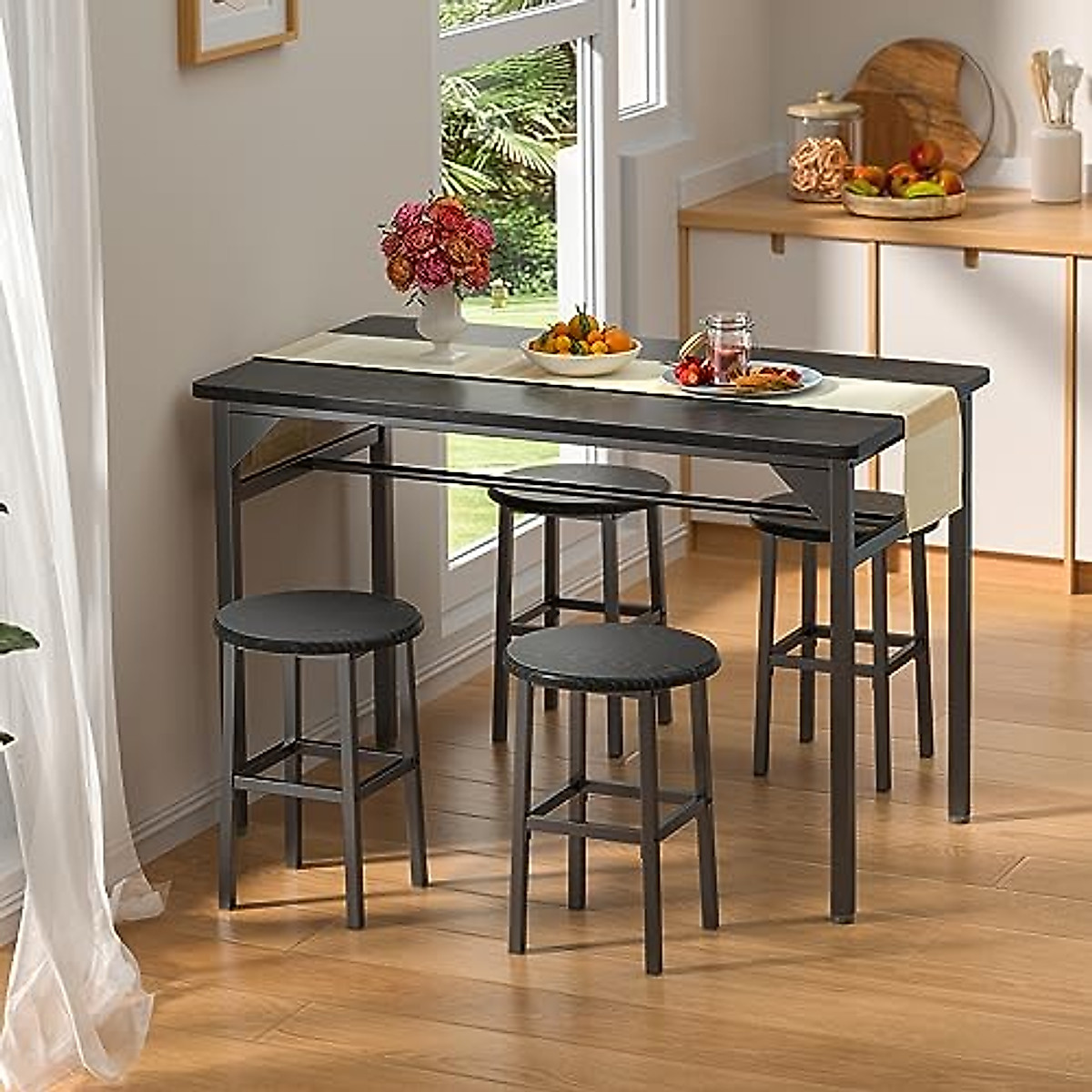 Qsun 5-Piece Dining Table and Chairs Set for 4, Kitchen Table Set for Kitchen, Dining Room, Breakfast Nook and Home Bar, Dining Table Set for Small Apartment, Black